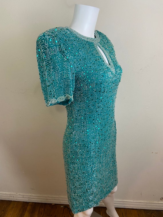 Vintage 80s Lauren Kazar Sequence Embellished Turquoi… - Gem