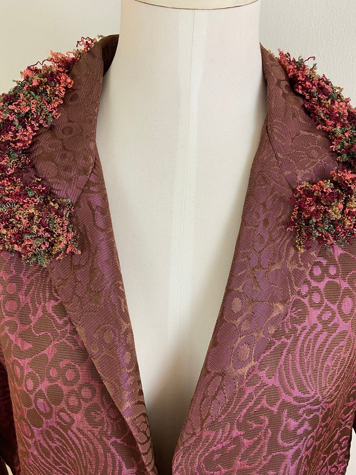 Vintage Bohemian Silk Brocade Burgundy and Pink FALL COAT by Taylor G ...