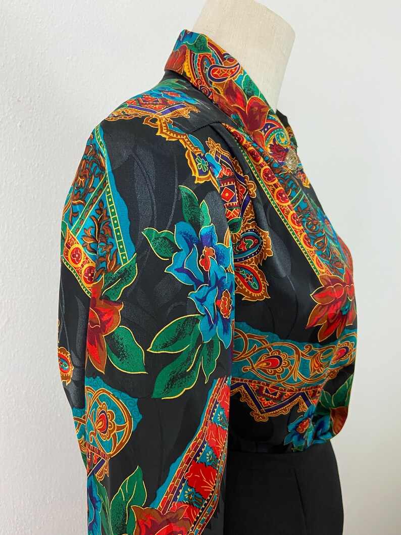 Vintage 90s Brocade Jacquard Print Satinad Blouse by Notation, Elegant ...
