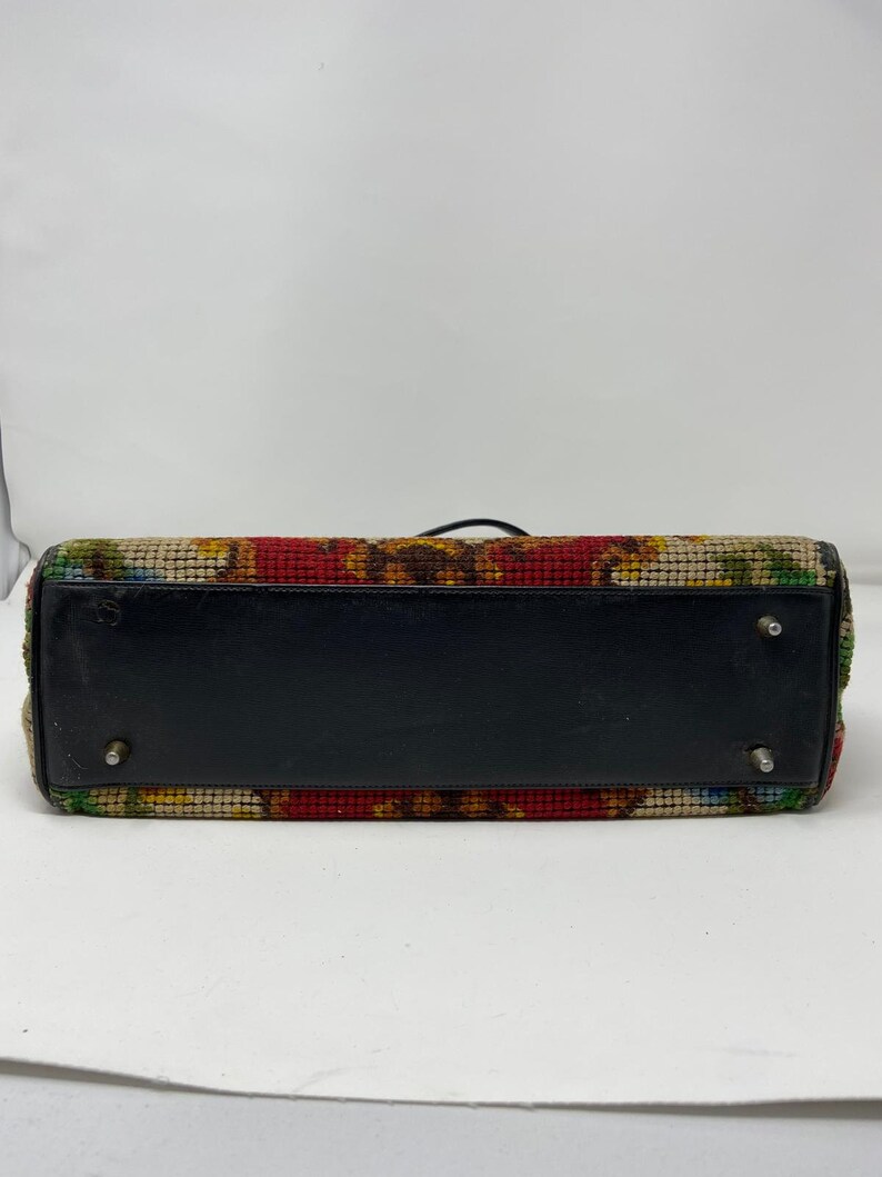 Vintage 50s to 60s Rose Frame Carpet Bag Leather Handler, Floral ...