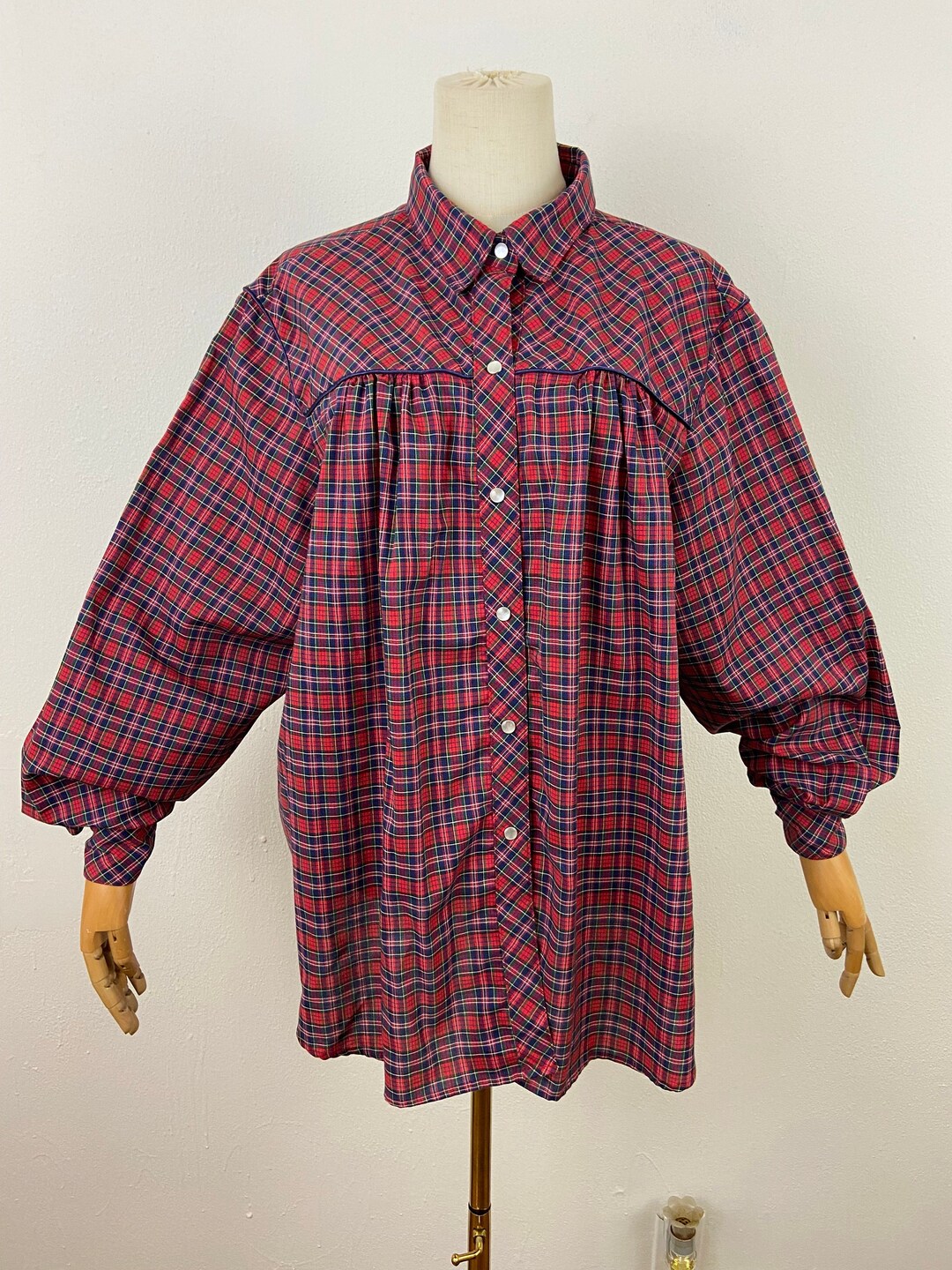 Vintage Late 70s Scottish Multi Colors Tartan Oversize Cotton Western ...