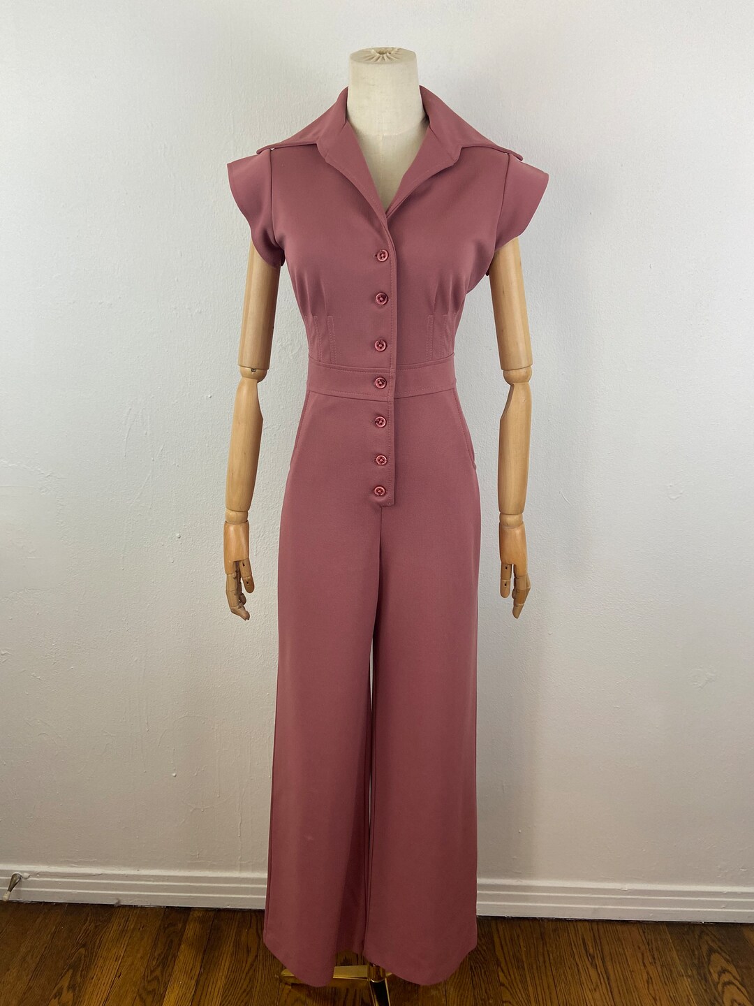 Vintage 70s Magenta Color Bellbottom Maxi Polyester Boho Jumpsuit ...