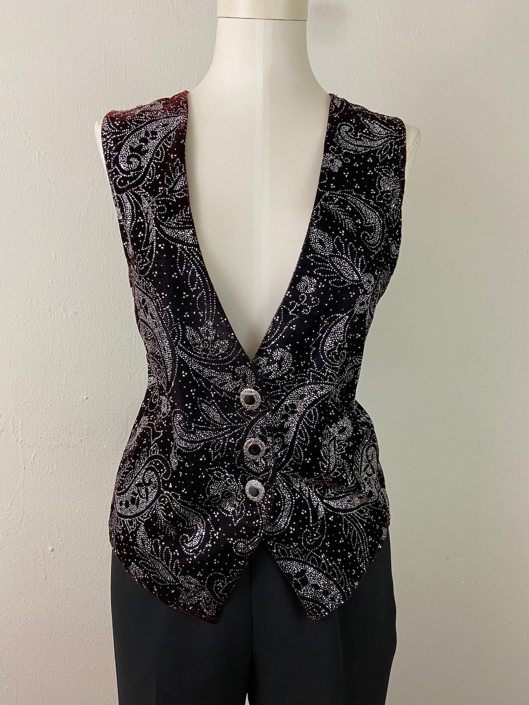 Vintage Late 70s Scarlet Red Velvet Purpurina Metallic Aplique Print ...