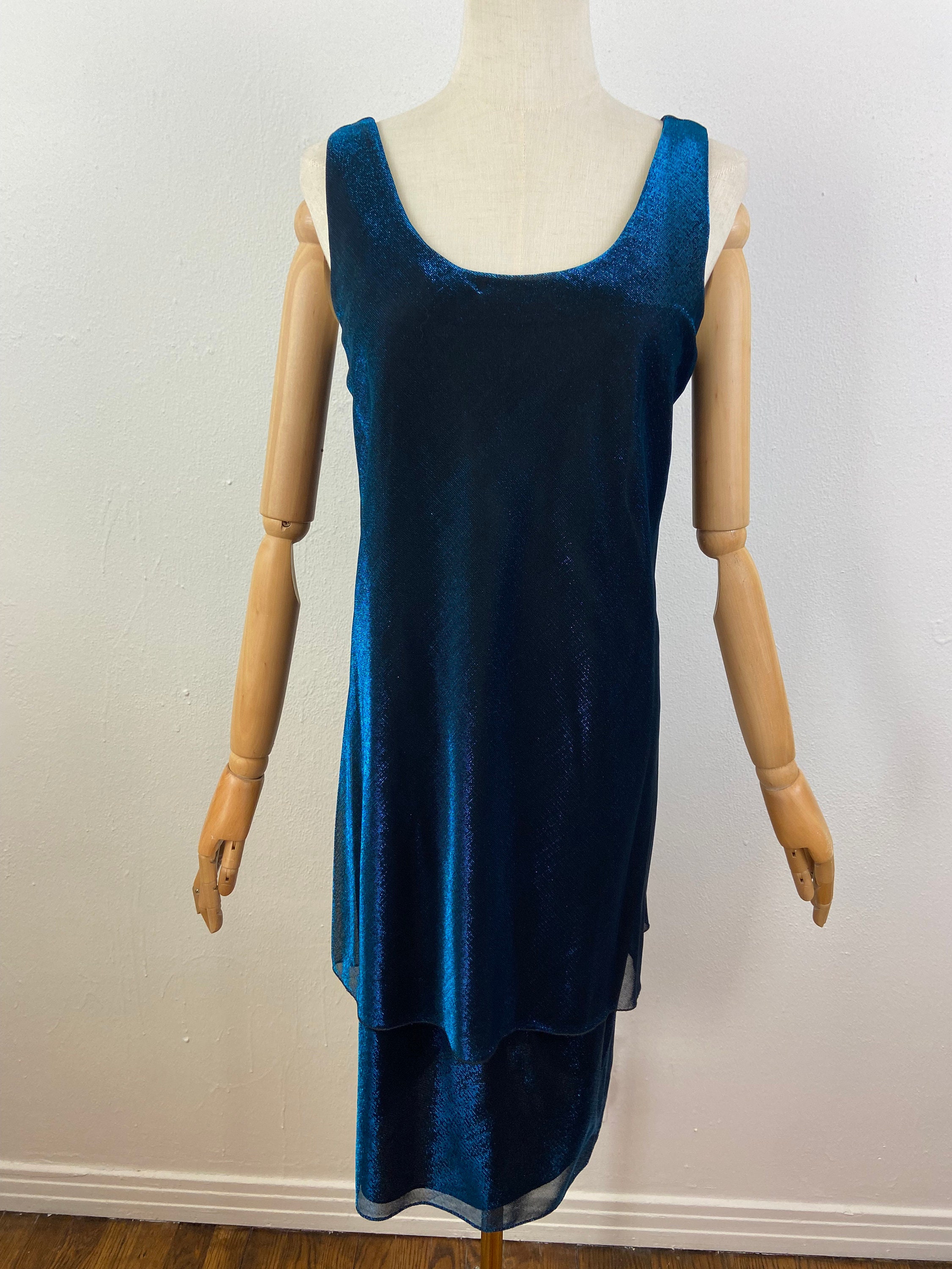 Vintage 80s Blue Iridescent Sapphire Disco Party Dress With Oversize ...