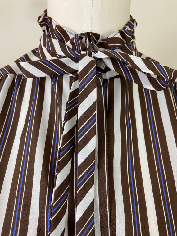 Vintage 70s Collared Ribbon Bohemian Strip Blouse, El… - Gem