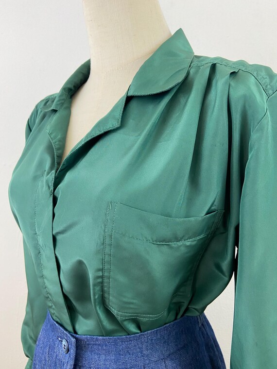 Vintage Forest Green Silky Puffy Shoulders And Long S… - Gem