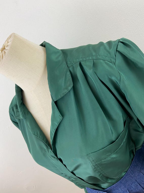Vintage Forest Green Silky Puffy Shoulders And Long S… - Gem