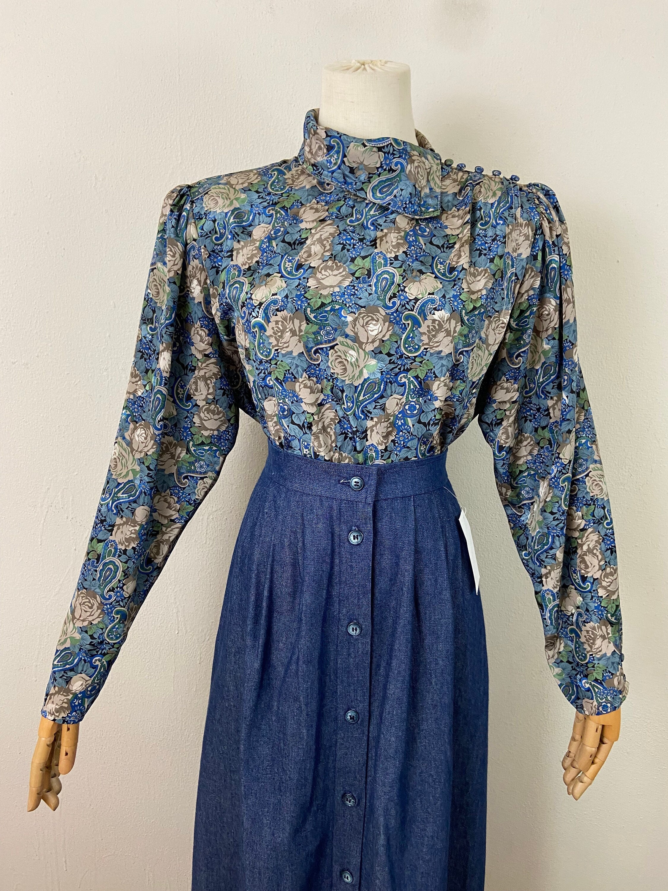 Vintage 80s Floral Print Silk Jacguard Romantic Blouse by Stuart Lang ...