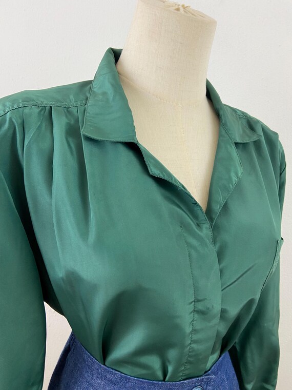Vintage Forest Green Silky Puffy Shoulders And Long S… - Gem
