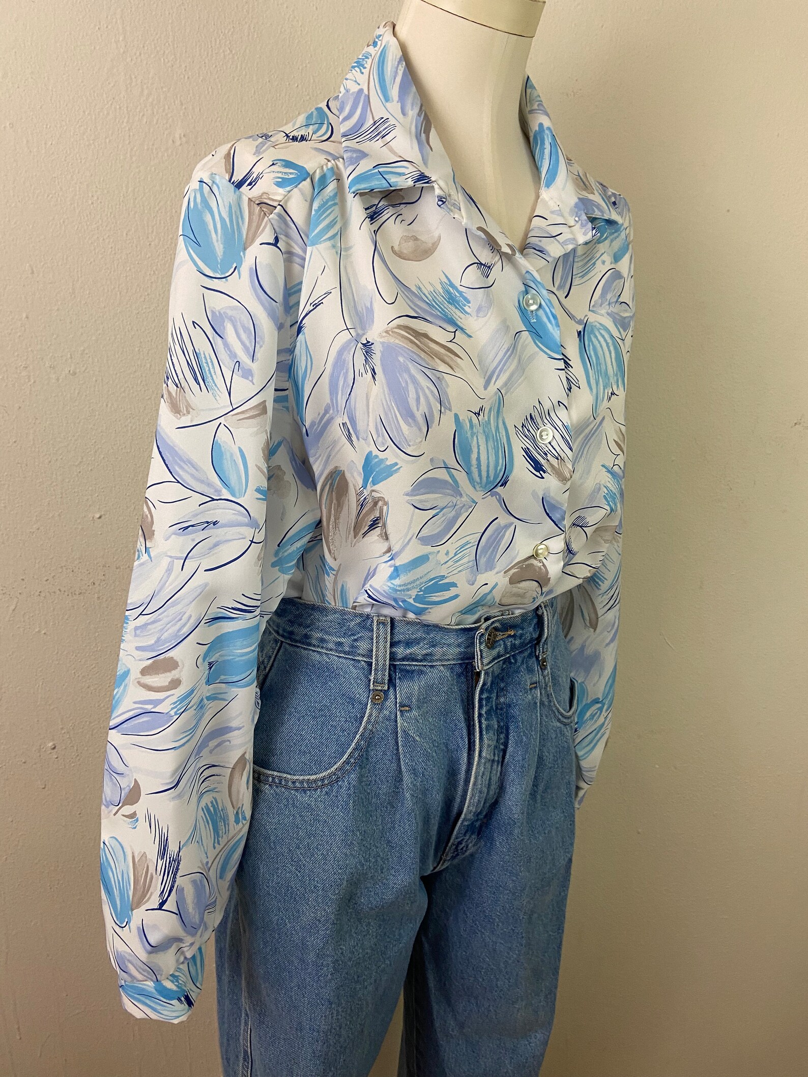 Vintage 70s Pastel Color Floral Print Ballon Sleeves Spring-summer Boho ...