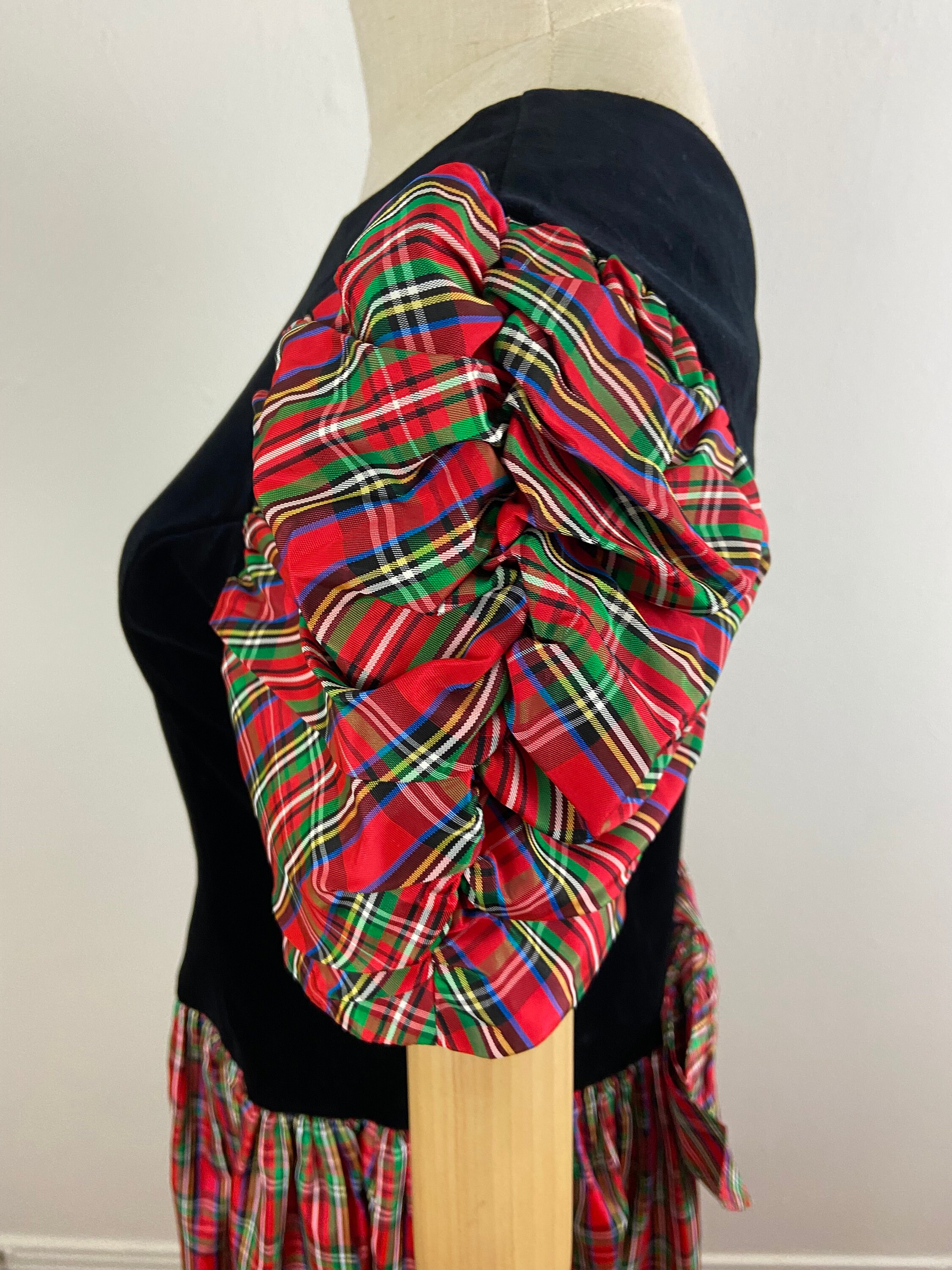 Vintage 80s Scottish Plaid Christmas Woman Dress With Velvet Top and ...