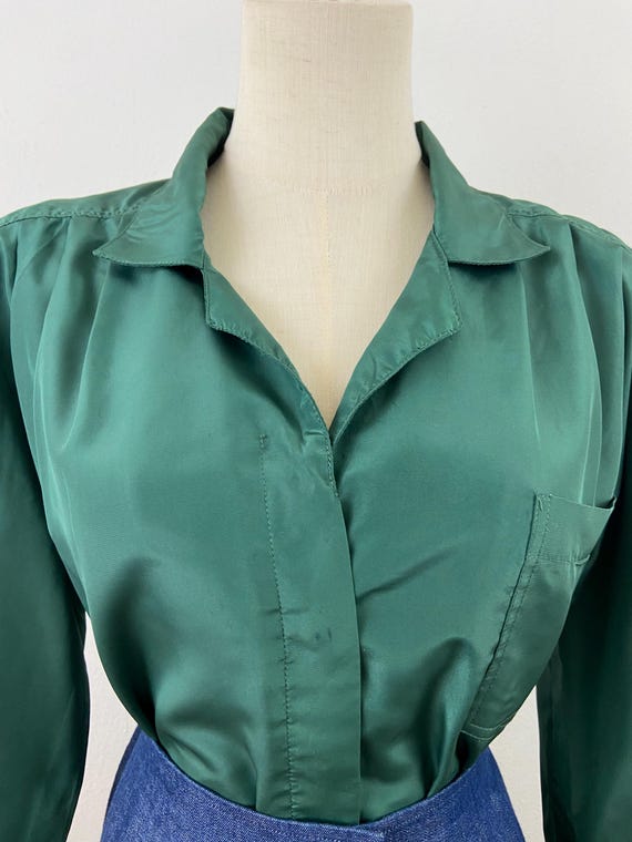 Vintage Forest Green Silky Puffy Shoulders And Long S… - Gem
