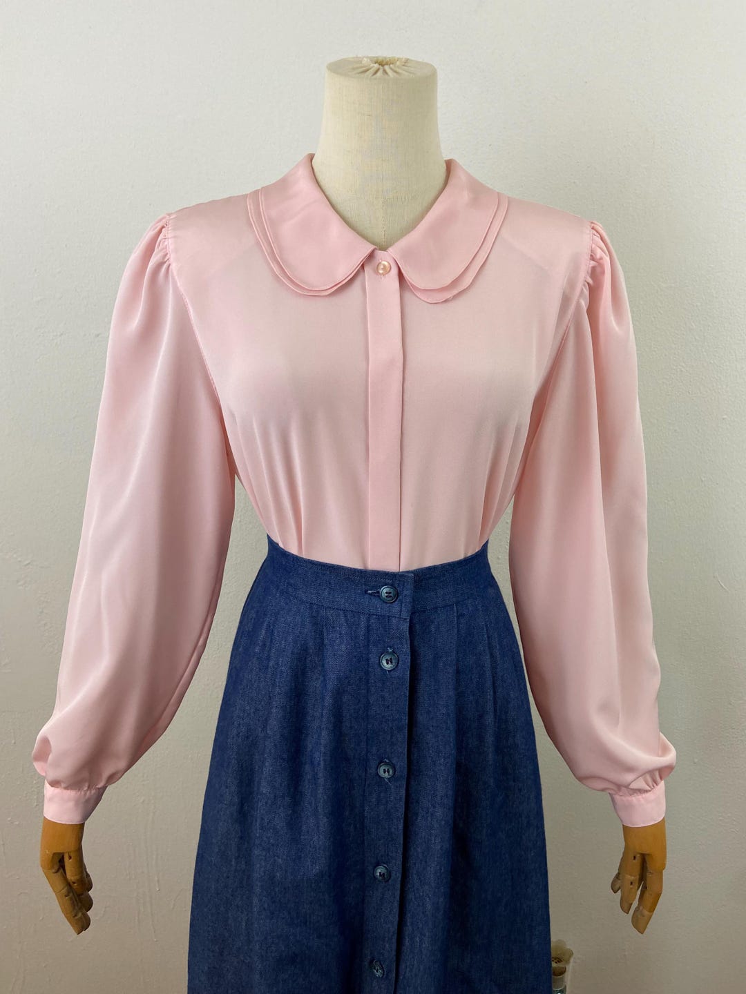 Vintage 80s Soft Pastel Pink Silky Double Rounded Flat Collar ...