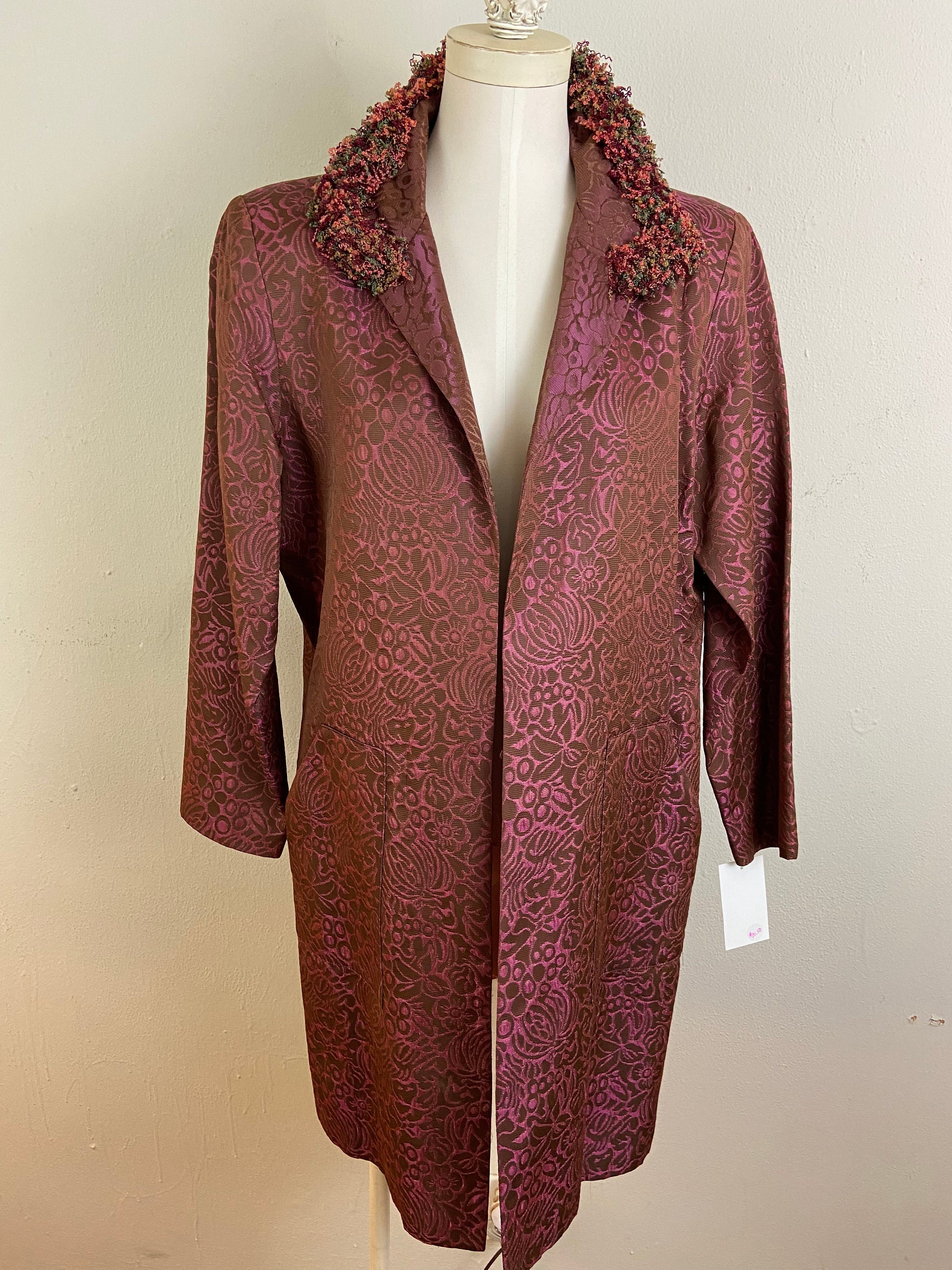 Vintage Bohemian Silk Brocade Burgundy and Pink FALL COAT by Taylor G ...