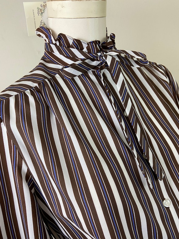 Vintage 70s Collared Ribbon Bohemian Strip Blouse, El… - Gem