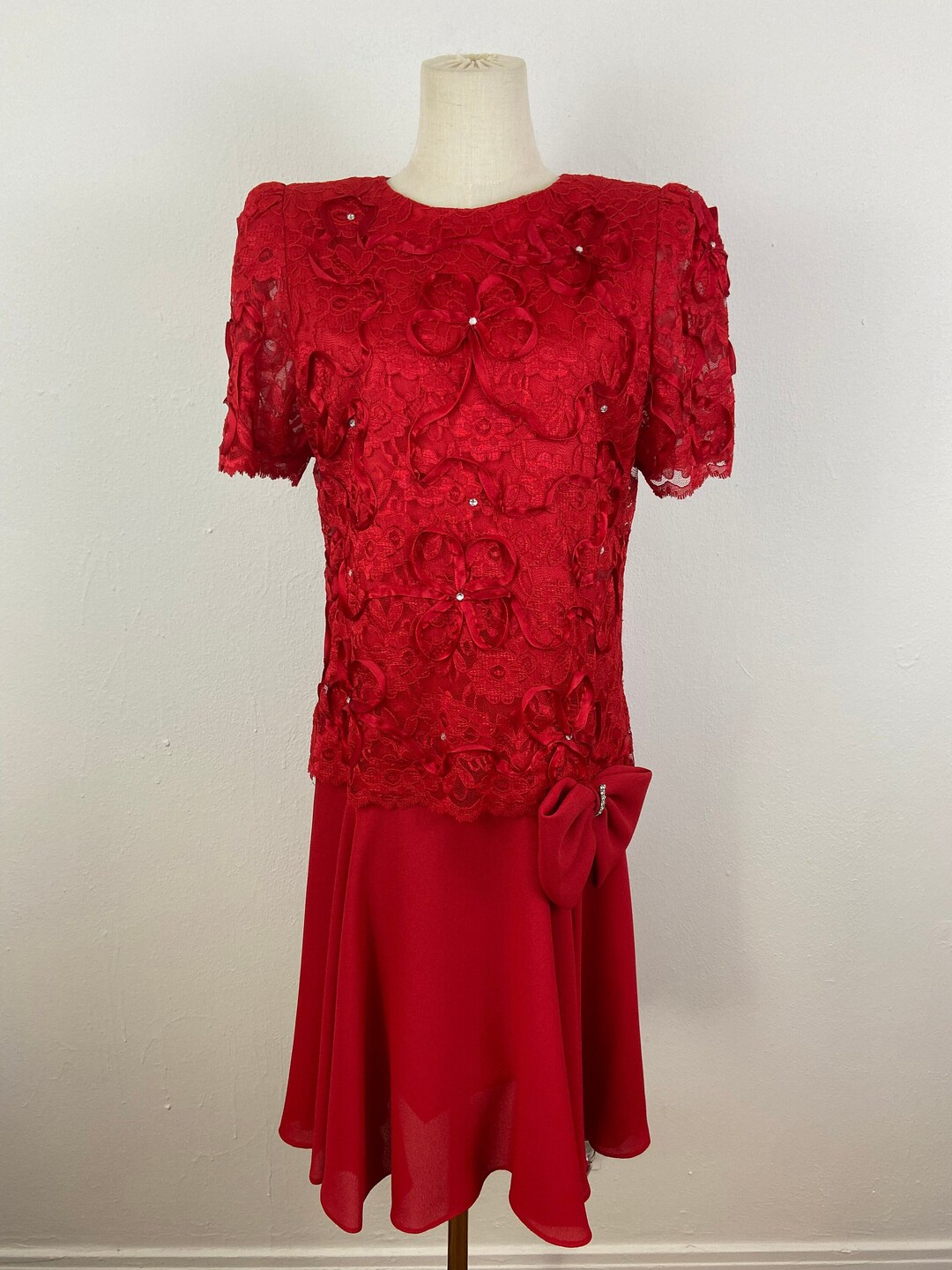 Vintage 80s Fire Red Lace Cocktail Dress - Elegant Party, Size 7/8 - Etsy