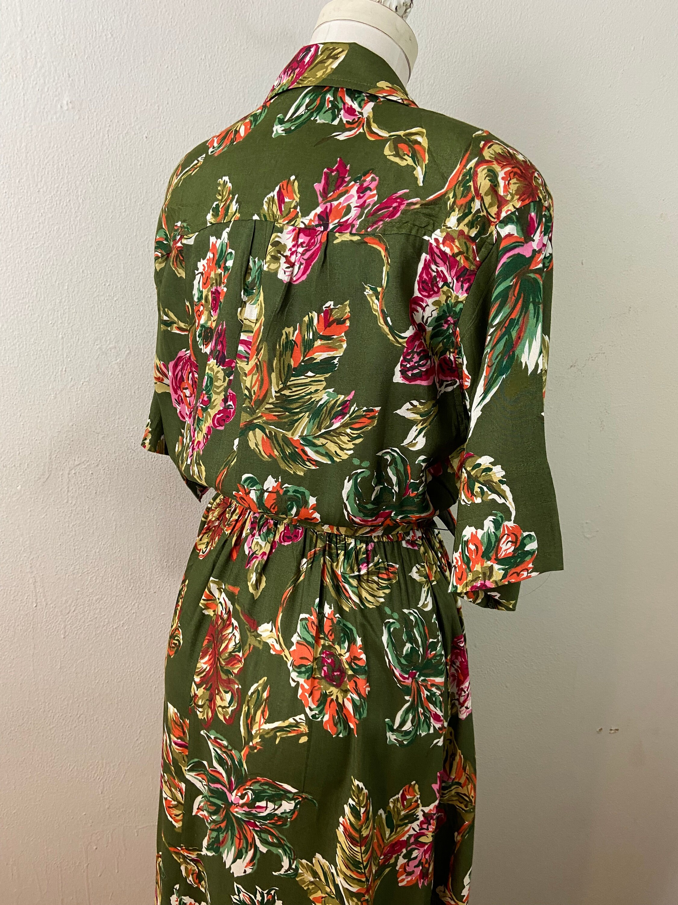 Vintage 80s Military Green Flower Print Crossbody Cotton Rayon Spring ...