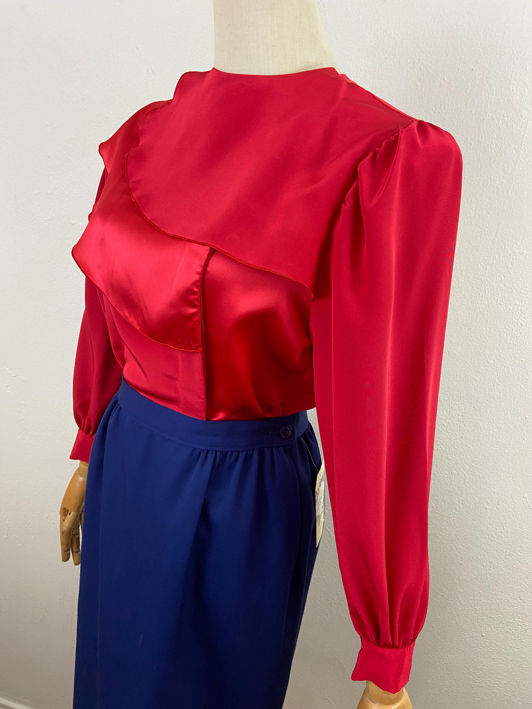 Vintage 80s Elegant Two Tone of Red Fabric Collarless With Cross ...