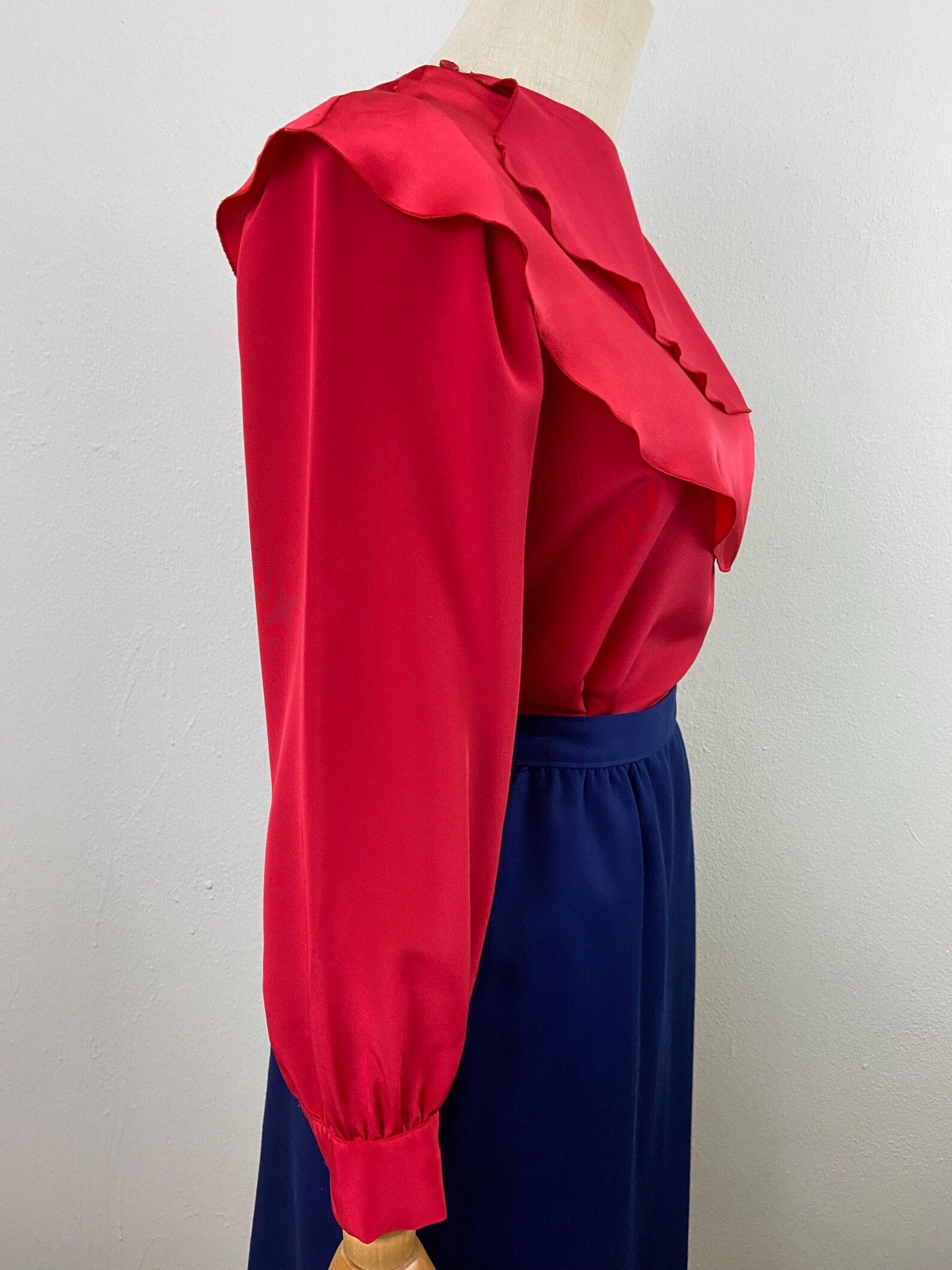 Vintage 80s Elegant Two Tone of Red Fabric Collarless With Cross ...