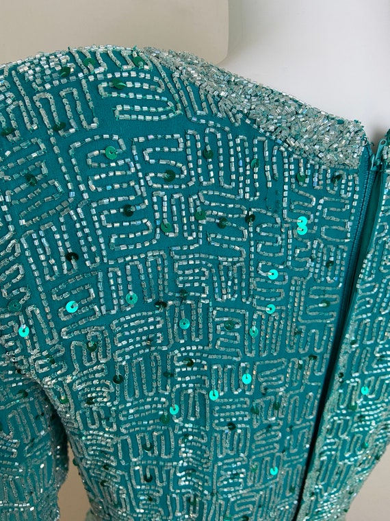 Vintage 80s Lauren Kazar Sequence Embellished Turquoi… - Gem