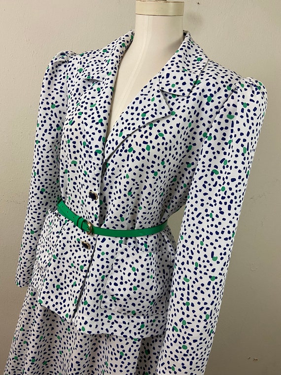 Vintage Early 80s Polka Abstract Dots Print Two Piece… - Gem