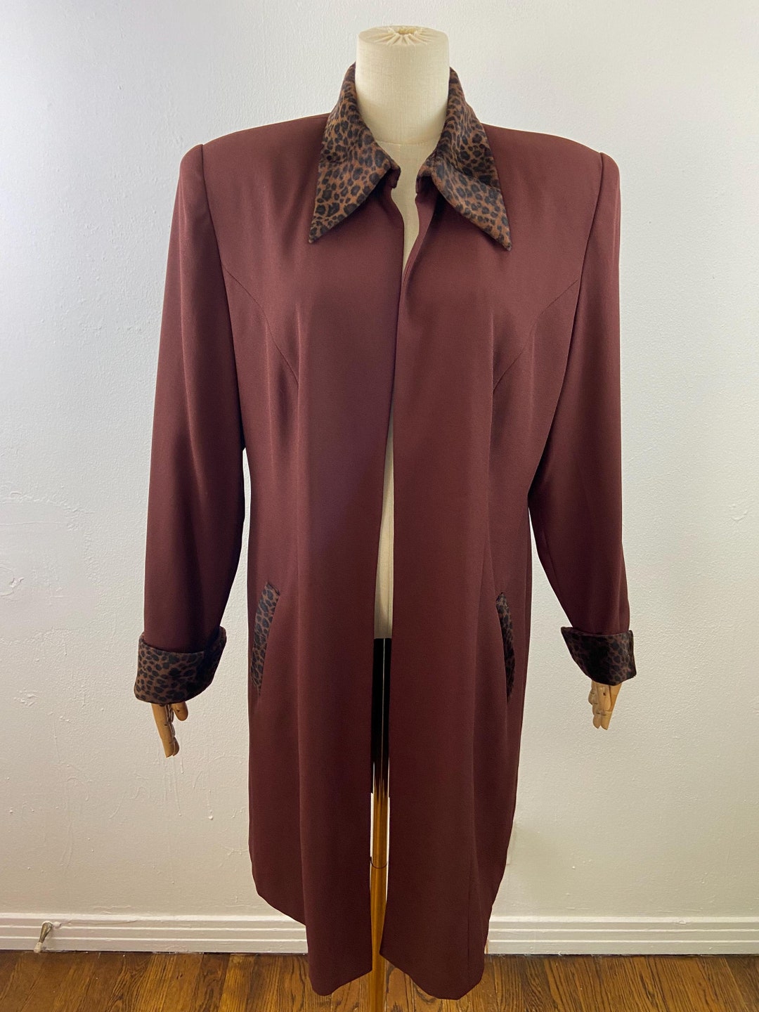 Vintage 90s Tawny Coat: Leopard Print Collar, Size 14 - Etsy