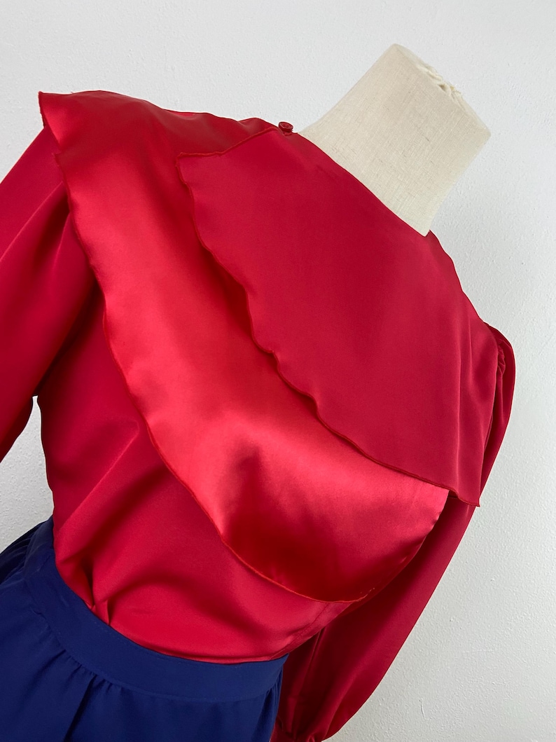 Vintage 80s Elegant Two Tone of Red Fabric Collarless With Cross ...