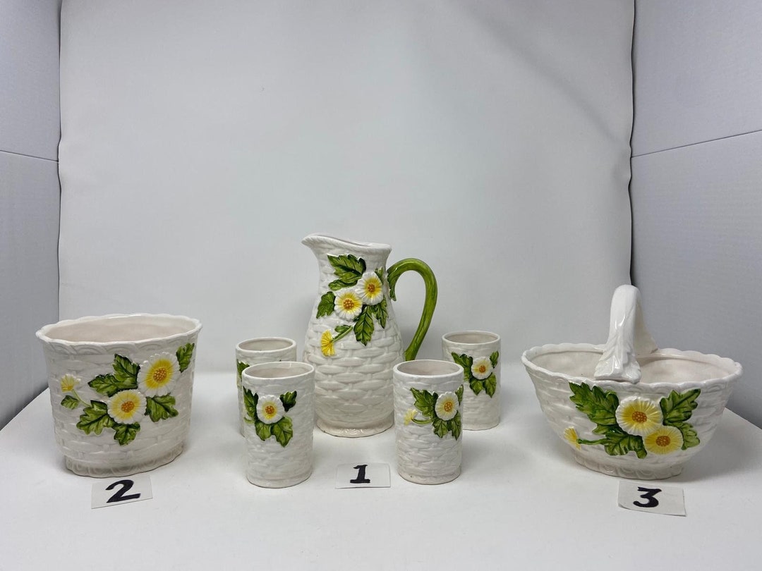 Vintage Lefton Japan Ceramic Daisy Pitcher & Basket Set - Etsy