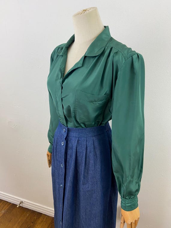 Vintage Forest Green Silky Puffy Shoulders And Long S… - Gem