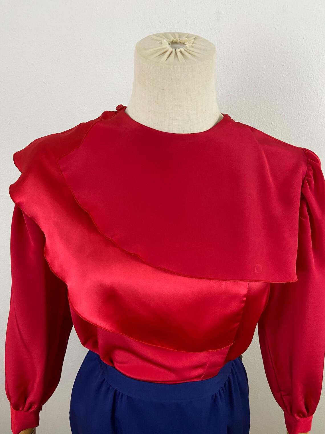 Vintage 80s Elegant Two Tone of Red Fabric Collarless With Cross ...