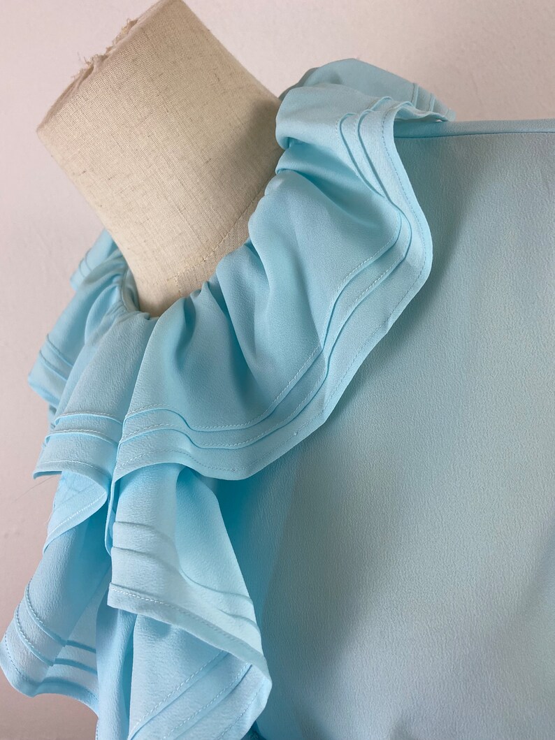 Vintage 60s Light Blue Crepe Trimmed Ruffles Collard, Chest and Cuff ...
