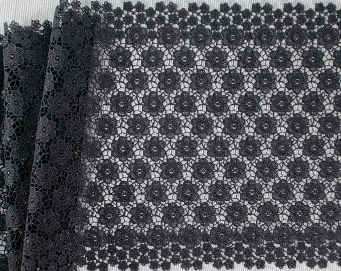 Black Scalloped Stretch Lace With Flowers Guipure Bra Making 22.8cm / 9 ...