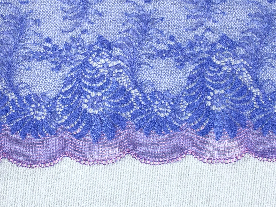 Vibrant Blue Purple Stretch Lace With Pink Accents and Flowers - Etsy