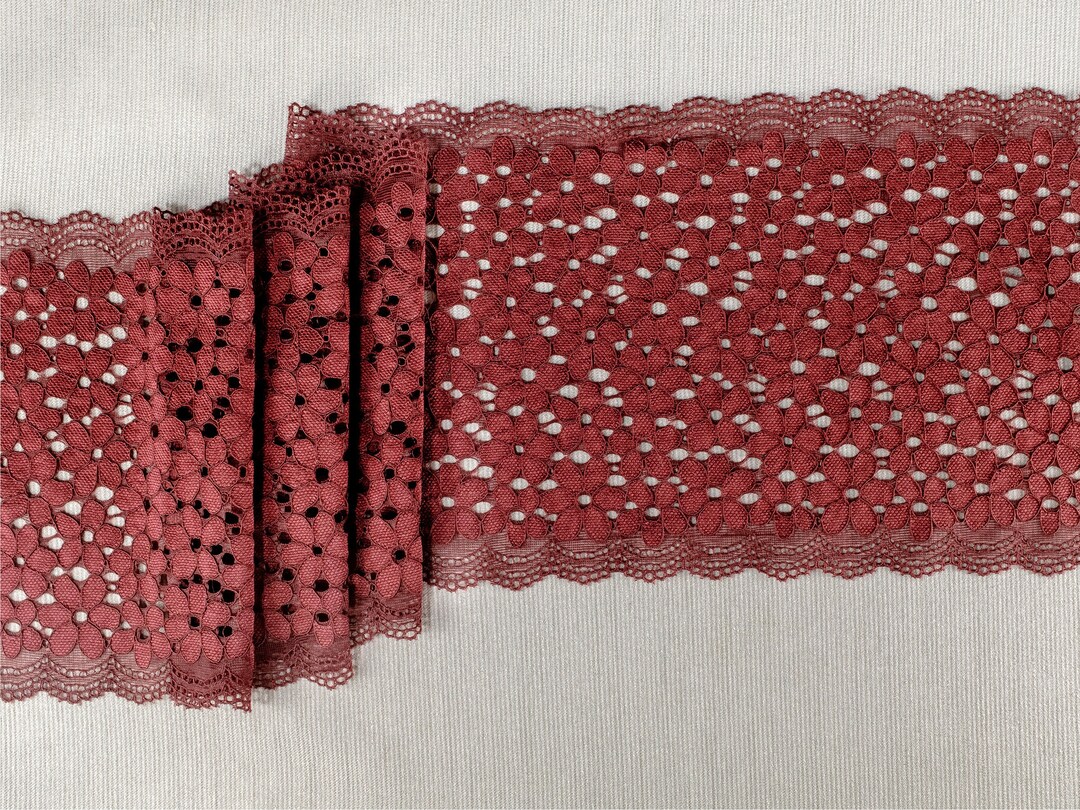 Dark Red Burgundy Maroon Floral Stretch Lace With Scalloped - Etsy