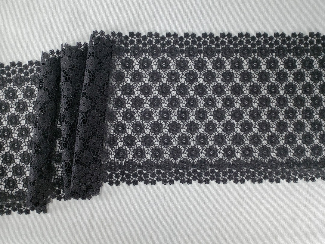 Black Scalloped Stretch Lace With Flowers Guipure Bra Making 22.8cm / 9 ...