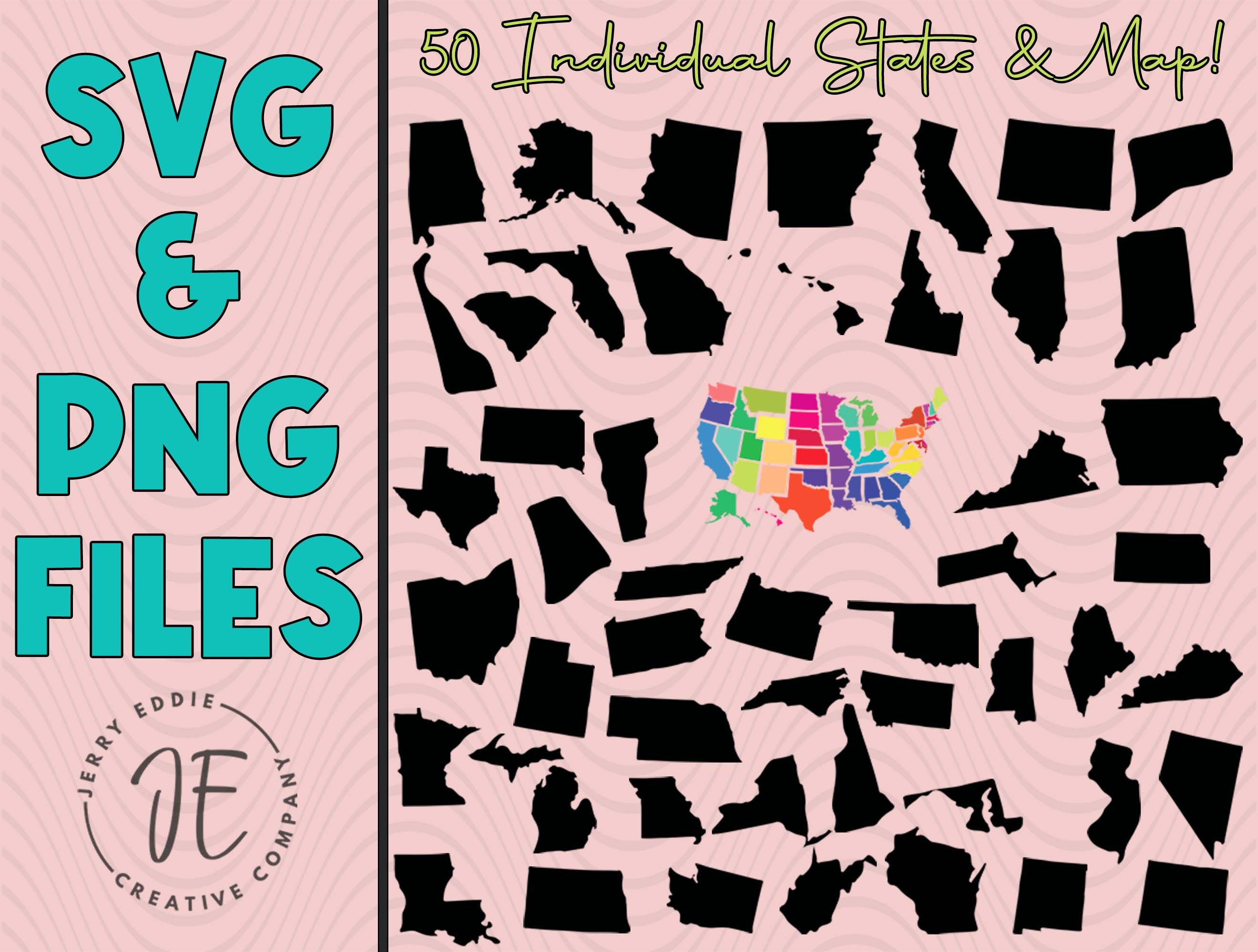 50 States SVG/PNG | Digital Files | Individual States and Map | Decals ...