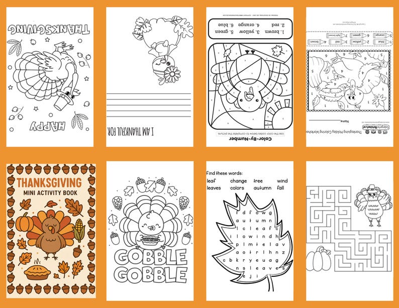 Mini Thanksgiving Activity Book for Kids Printable | Fall Coloring ...