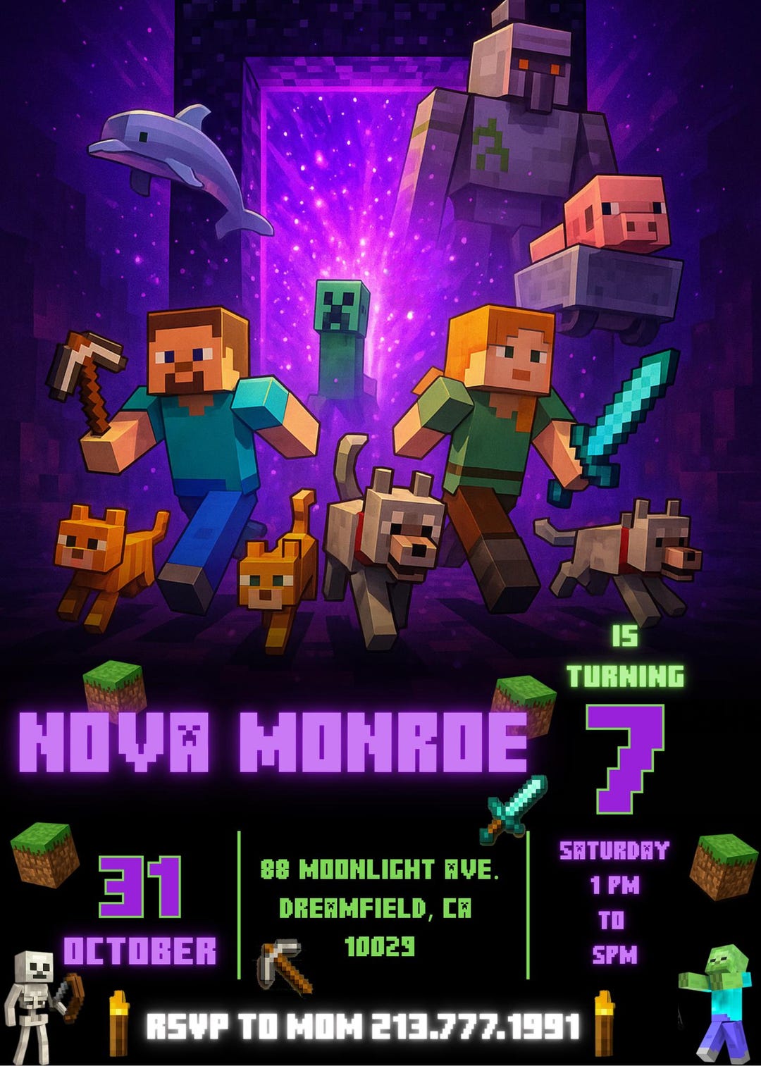 Editable Minecraft Birthday Invitation | Invite for Boys & Girls ...