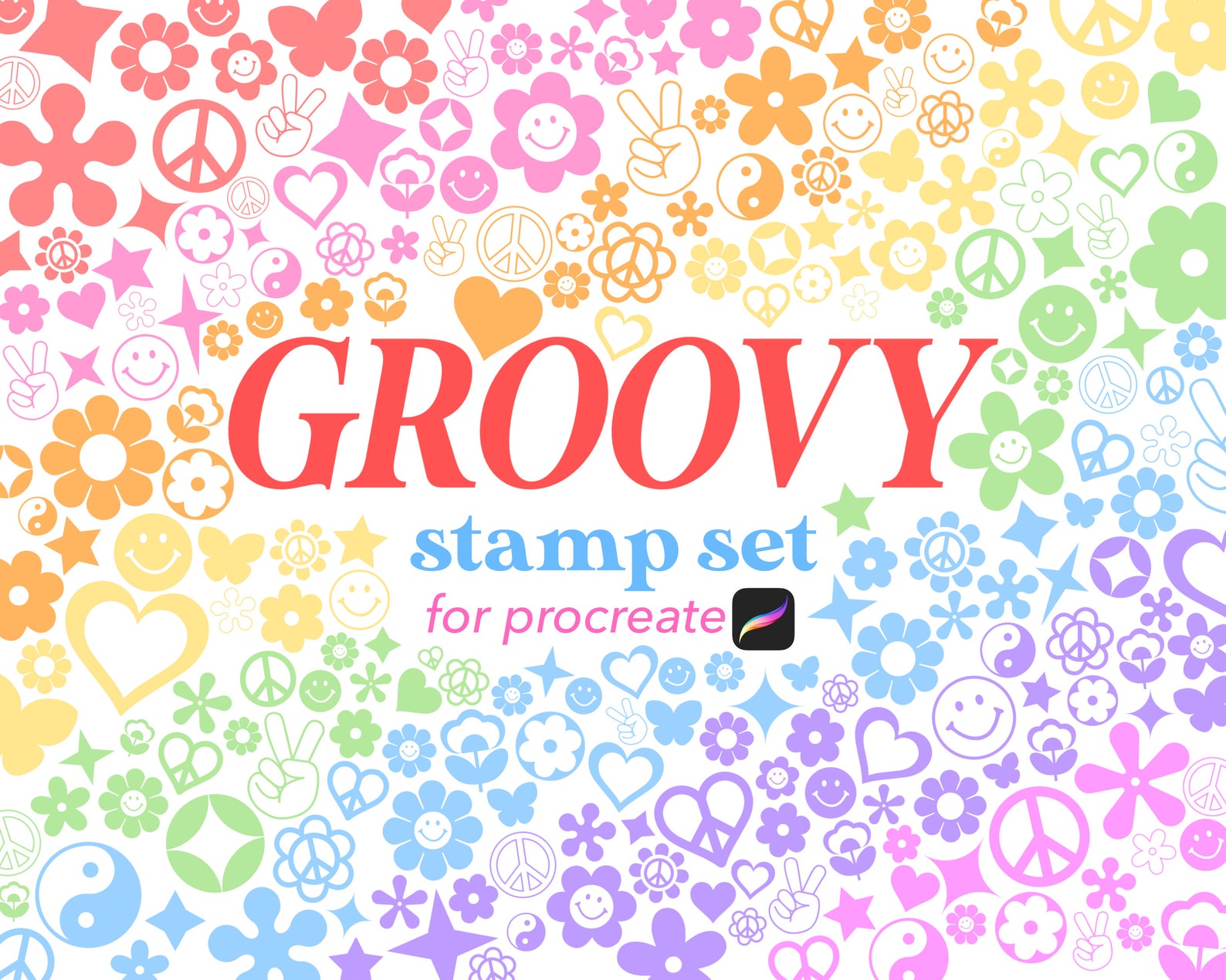 Procreate Groovy Stamp Set Drawing Doodles Flowers 60s 70s - Etsy