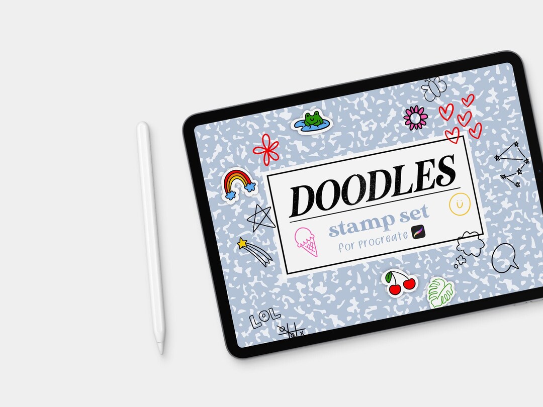 Procreate Doodles Stamp Set, Hand Drawn Doodle Cute Heart Star Drawing ...