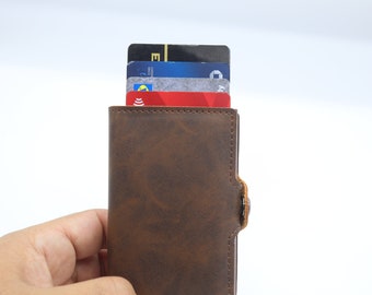 Personalized Leather Pop up Wallet RFID Blocking Mechanical - Etsy