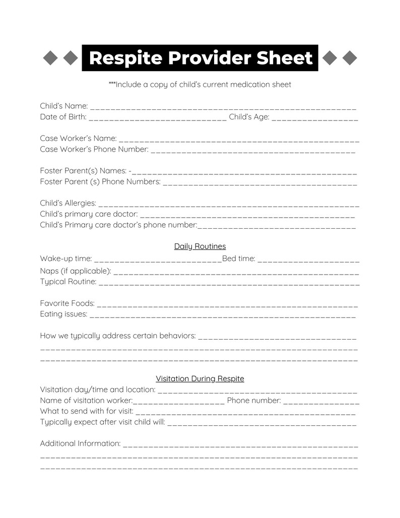 Foster Kid Care Binder B&W- DIGITAL - Etsy