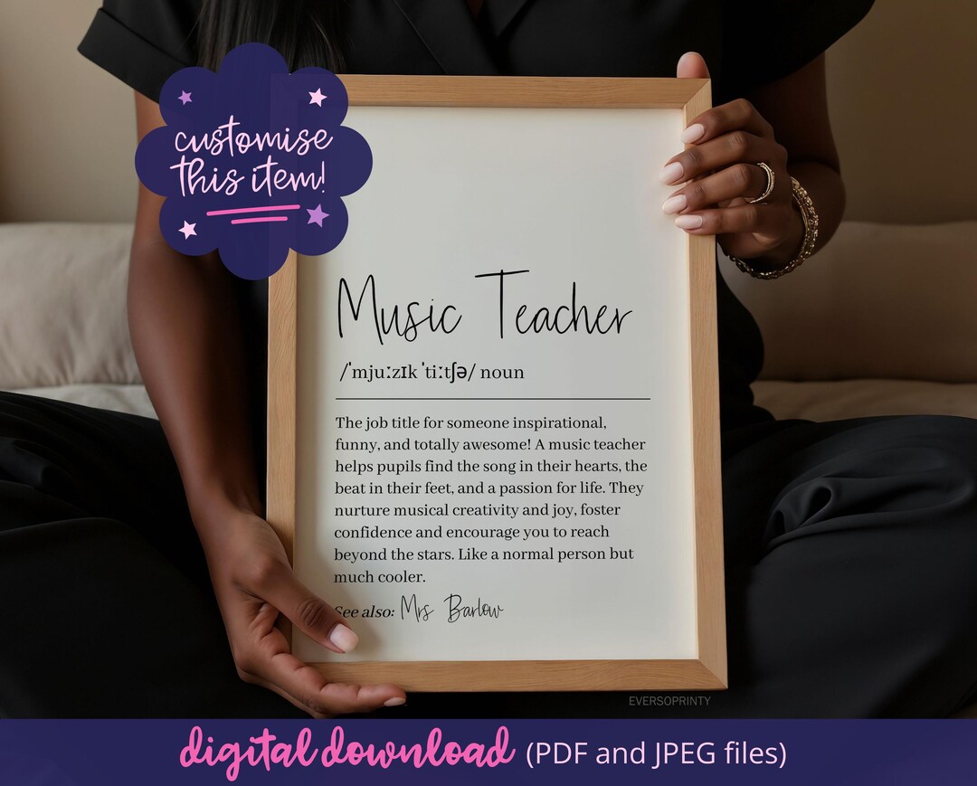 Personalised Music Teacher Gift, Music Teacher Definition Print ...