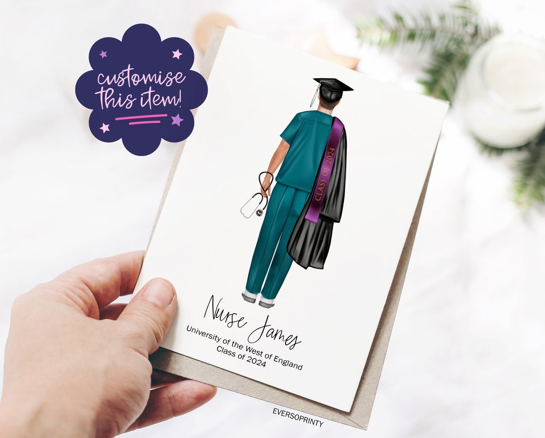 Personalised Nurse Graduation Card, Class of 2024, Male Nurse Card ...