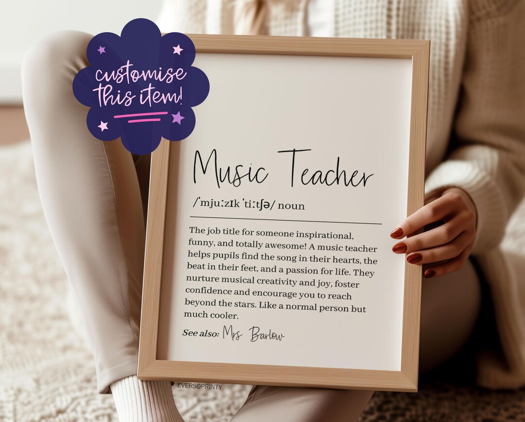 Personalised Music Teacher Gift, Music Teacher Definition Print ...
