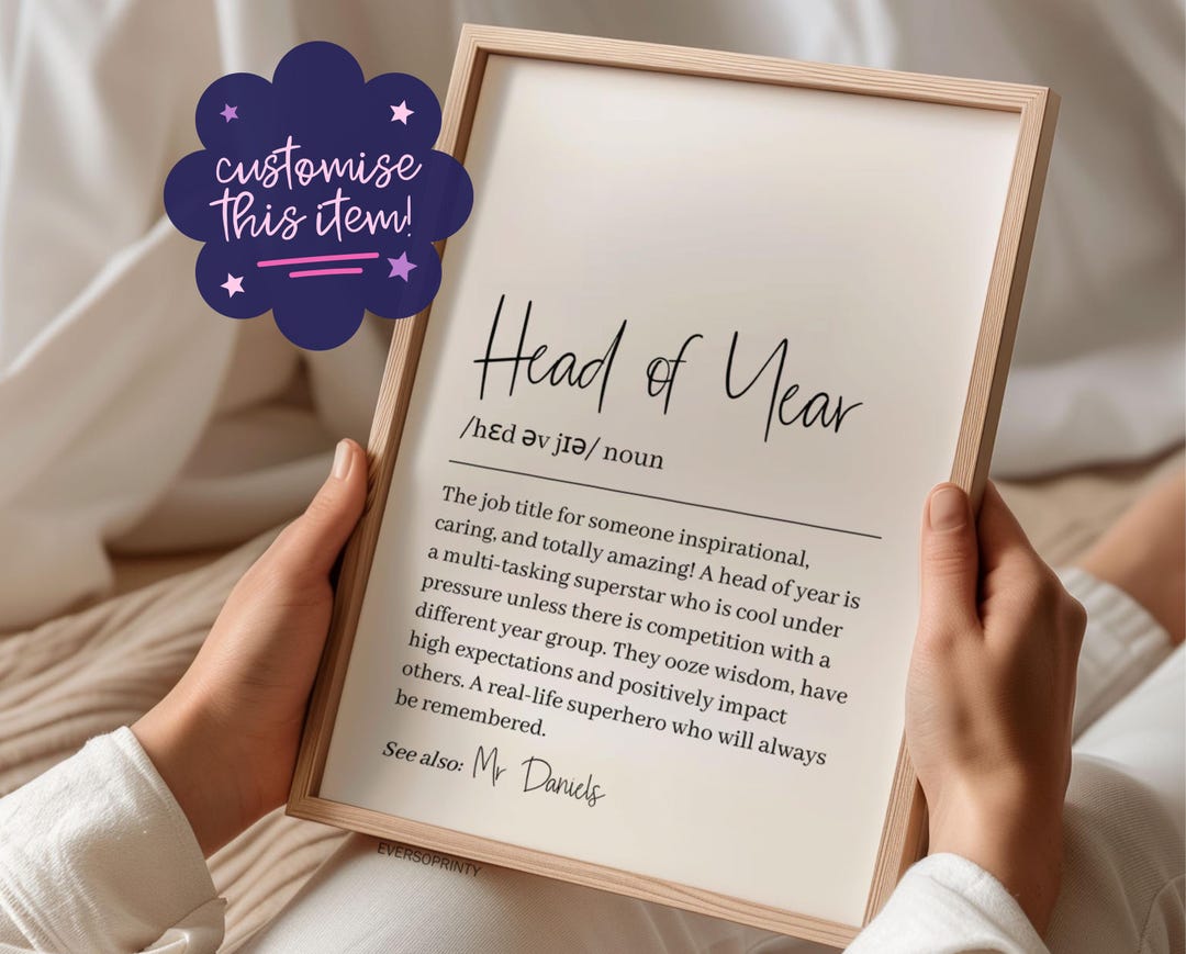 Personalised Head Of Year Gift, HOY Definition Print, Mentor ...