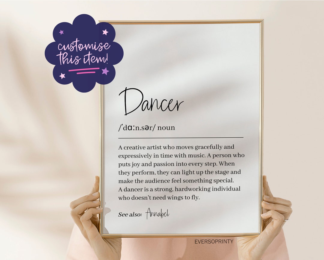 Personalised Dancer Definition Print, Ballerina Gift for Girl, Dance ...