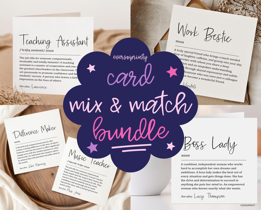 Mix and Match Cards, Definition Cards, Card Bundle, Cards Set of 3 ...