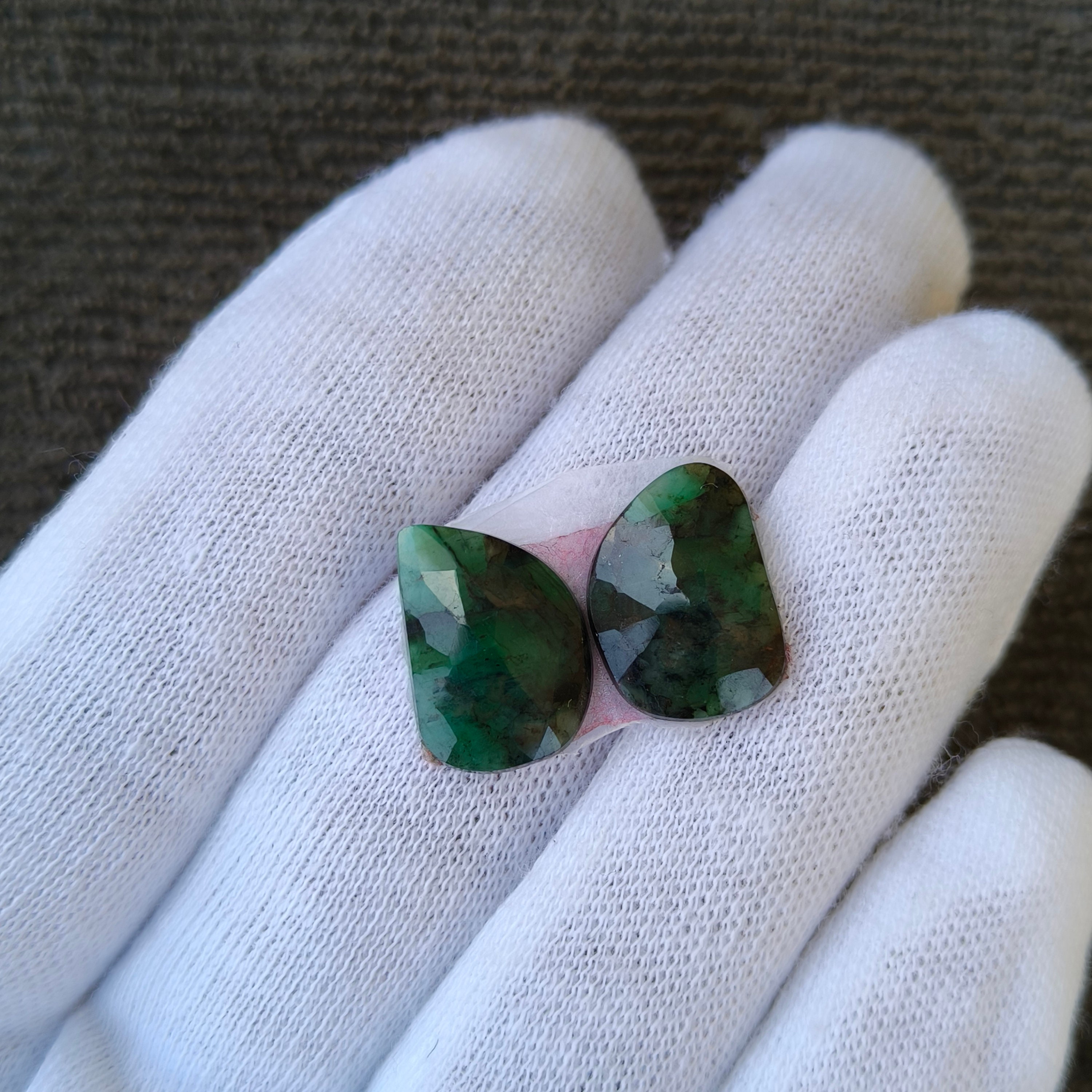Natural Emerald Pair Faceted Rose Cut Gemstone, Emerald Pair Loose Rare Stone for Jewelry Making ...