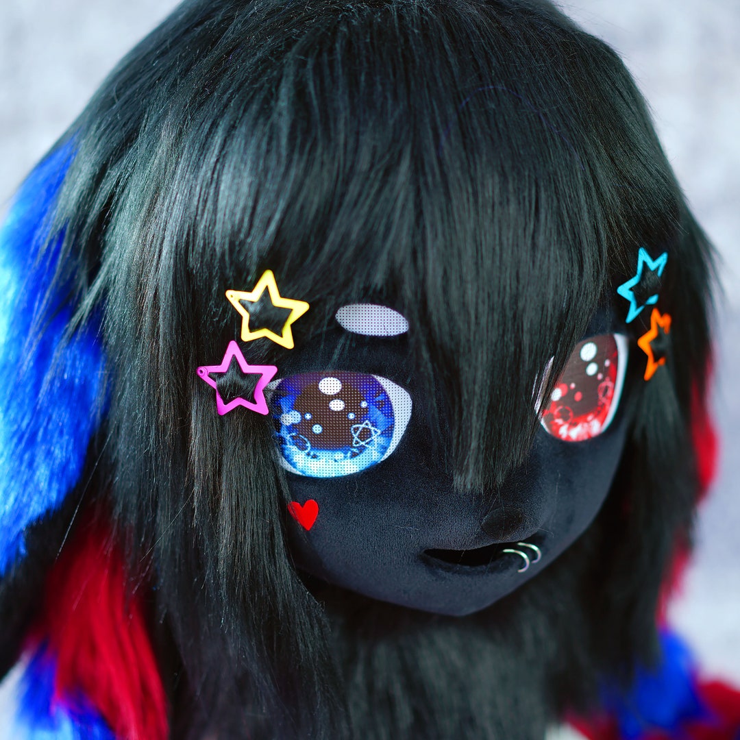 Black Cute Bunny Kig Head,handmade Cat Mask,furry Cosplay Mask Head ...